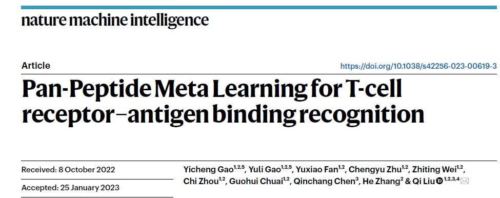 Nature Machine Intelligence | 刘琦教授团队开发基于元学习的AI模型进行抗原-TCR亲和力识别