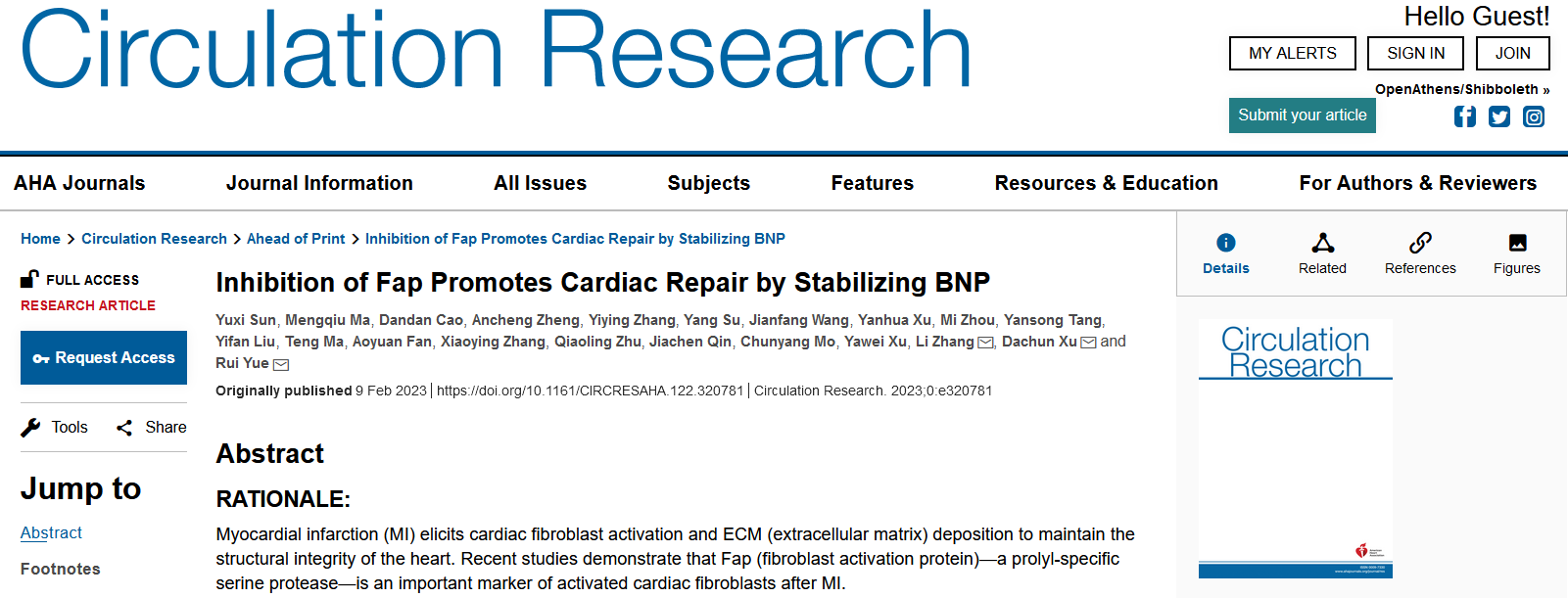 Circ Res | 岳锐/徐大春/张力课题组合作揭示Fap调控心肌梗死修复新机制